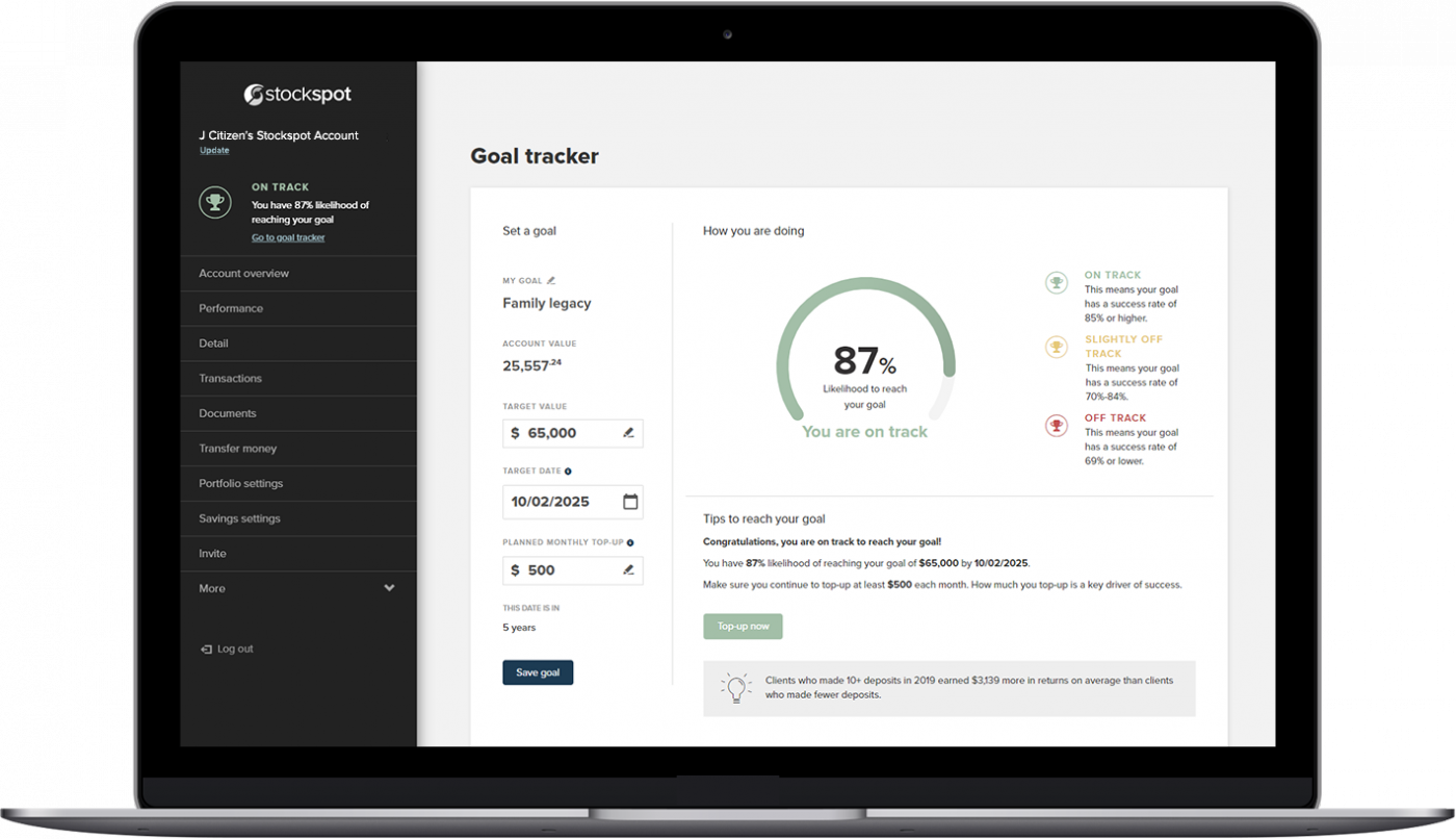 Using your investment dashboard | Stockspot