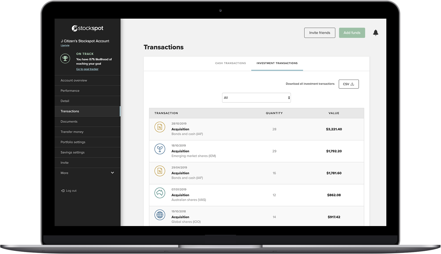 Using your investment dashboard | Stockspot
